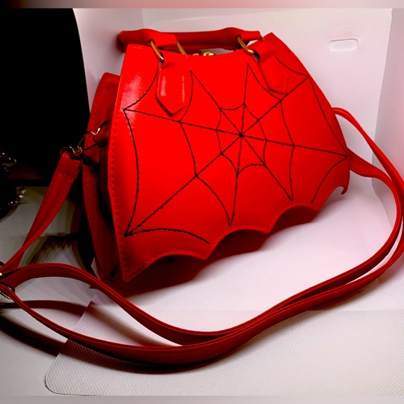 Bags | Spider Web Purse Red And Black Shoulder Bag Batwing Shaped ...